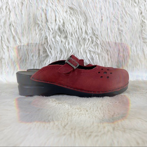 Dansko | Shoes | Ruby Red Leather Punch Out Platform Clogs | Poshmark